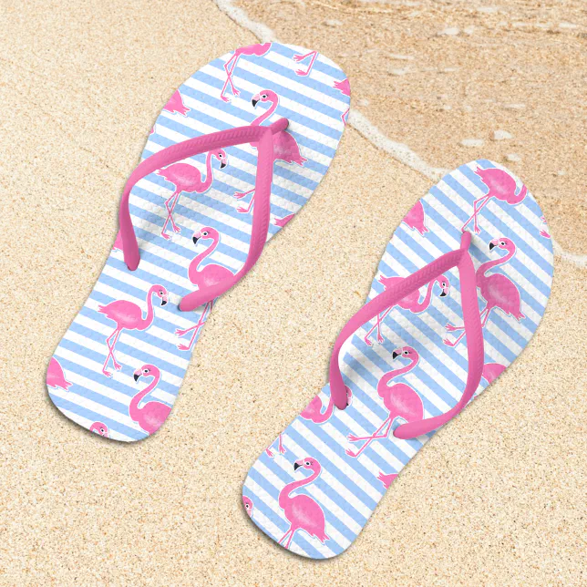 Pink Flamingo Fun Pattern Flip Flops | Zazzle