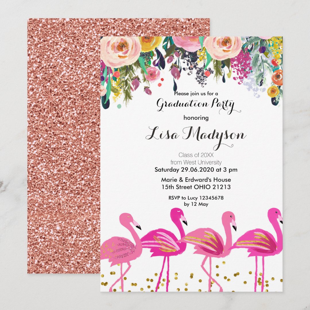 Pink Flamingo Graduation Party Invitation | Zazzle