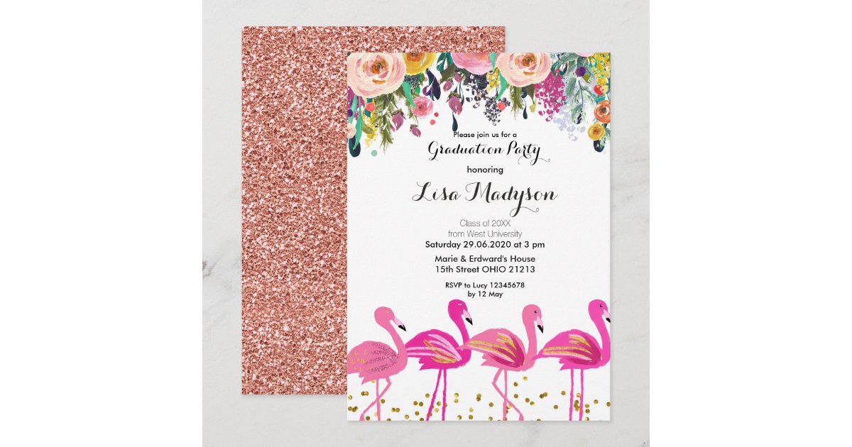 Pink Flamingo Graduation Party Invitation | Zazzle