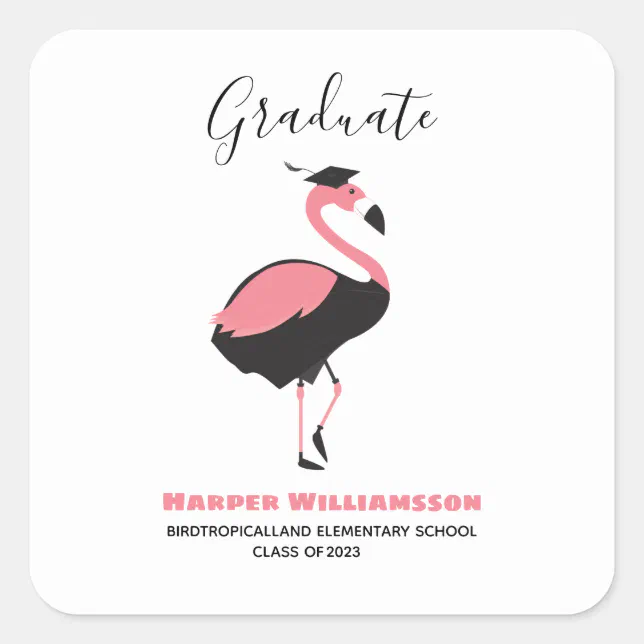 Pink Flamingo Graduation Square Sticker | Zazzle
