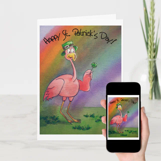 Pink Flamingo Happy St. Patrick's Day Card | Zazzle