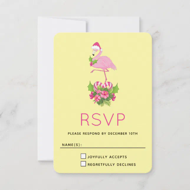 Pink Flamingo in Santa Hat Whimsical Christmas RSVP Card | Zazzle