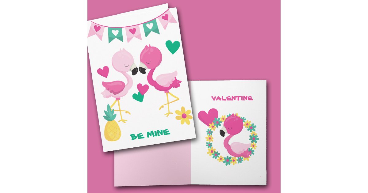 Pink Flamingo Kids Valentine Card | Zazzle