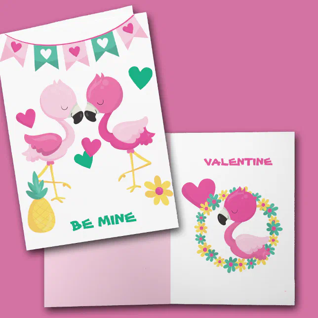 Pink Flamingo Kids Valentine Card | Zazzle