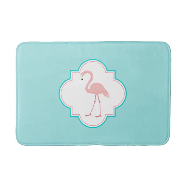 Pink Flamingo on Aqua Background Bath Mat | Zazzle