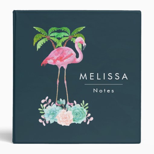 Pink Flamingo Palm trees and Succulents 3 Ring Binder | Zazzle