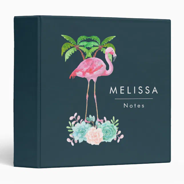 Pink Flamingo Palm trees and Succulents 3 Ring Binder | Zazzle
