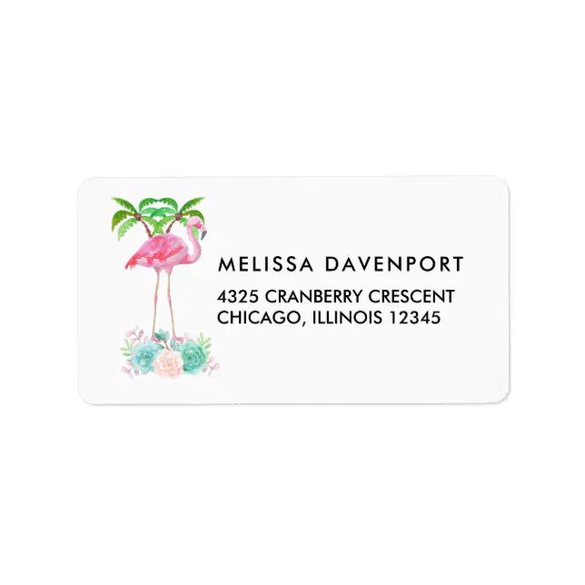 Pink Flamingo Palm trees and Succulents Label | Zazzle