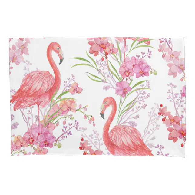 Pink Flamingo pattern white pillowcase | Zazzle