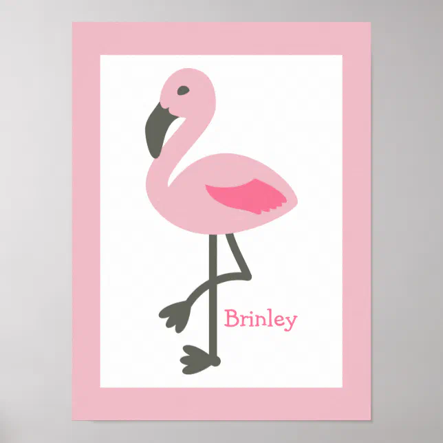 Pink Flamingo Personalized Nursery Artwork Poster | Zazzle