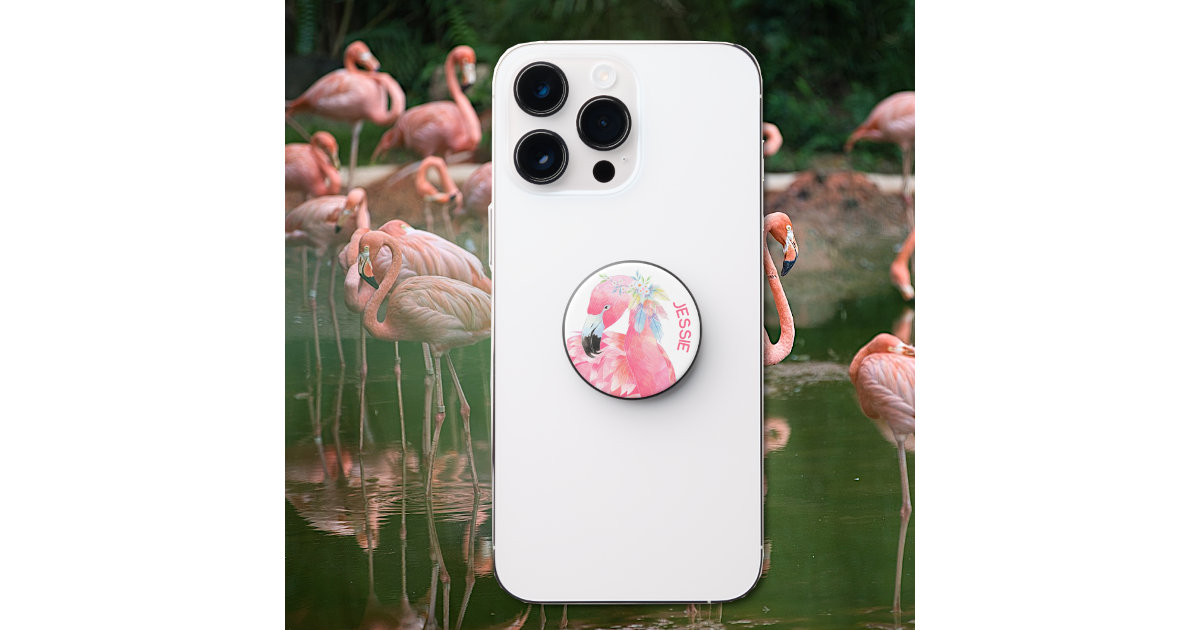 Pink Flamingo Personalized PopSocket | Zazzle
