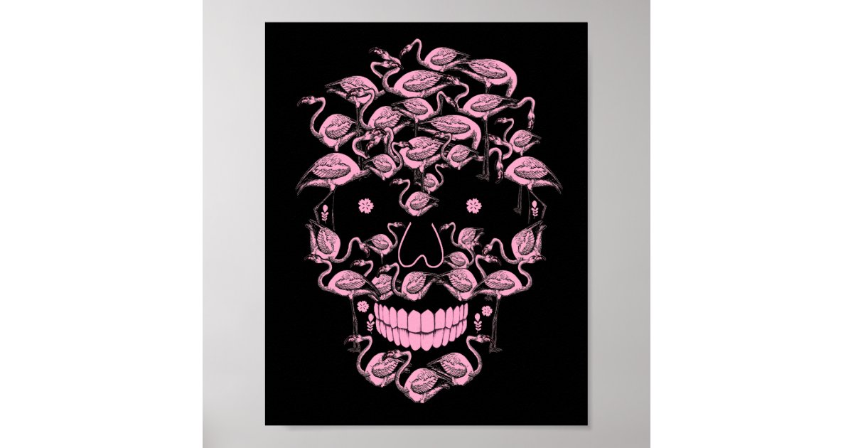 Pink Flamingo Skulls Flamingo Lover Halloween Poster | Zazzle