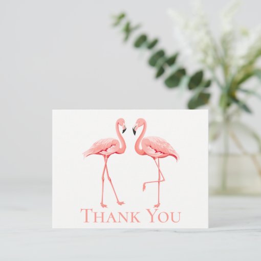 Pink Flamingo Thank You Tropical Wedding Summer Postcard | Zazzle