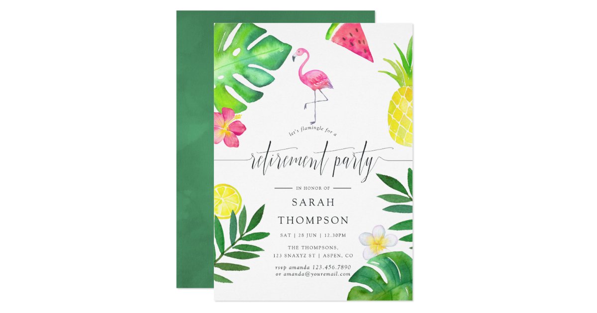 Pink Flamingo Tropical Exotic Retirement Party Invitation | Zazzle.com