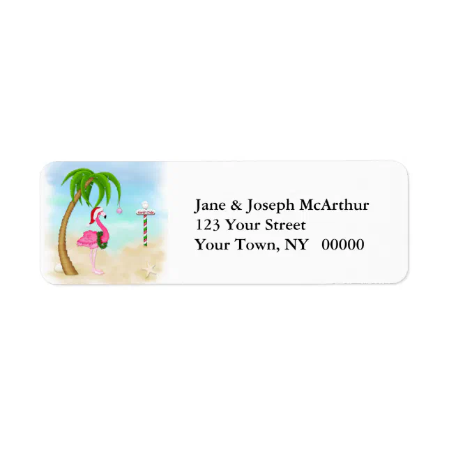 Pink Flamingo Tropical Holiday Label | Zazzle