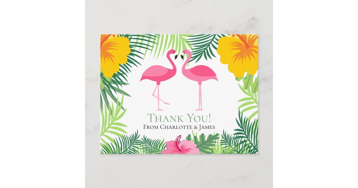 Pink Flamingo Tropical Thank You Wedding Postcard | Zazzle