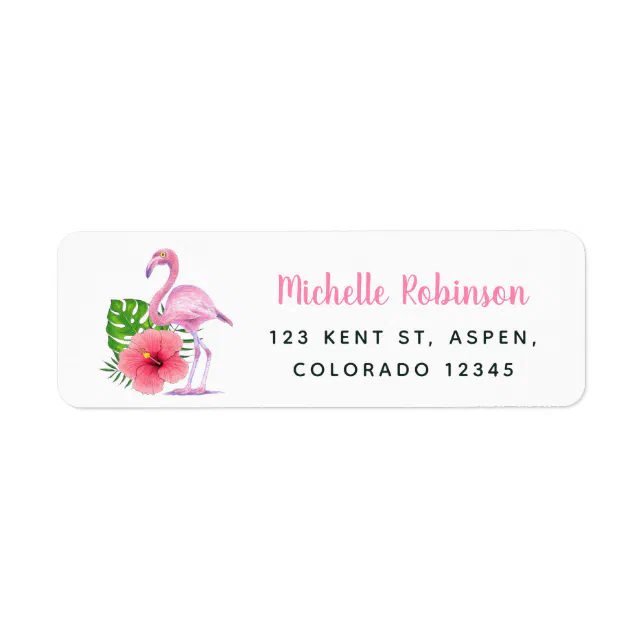 Pink Flamingo Tropical Watercolor Label | Zazzle