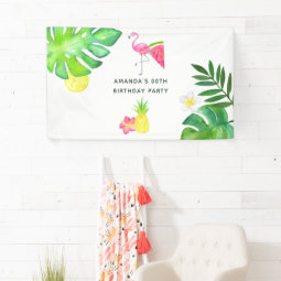 Pink Flamingo Tropical Watercolor Summer Party Banner | Zazzle