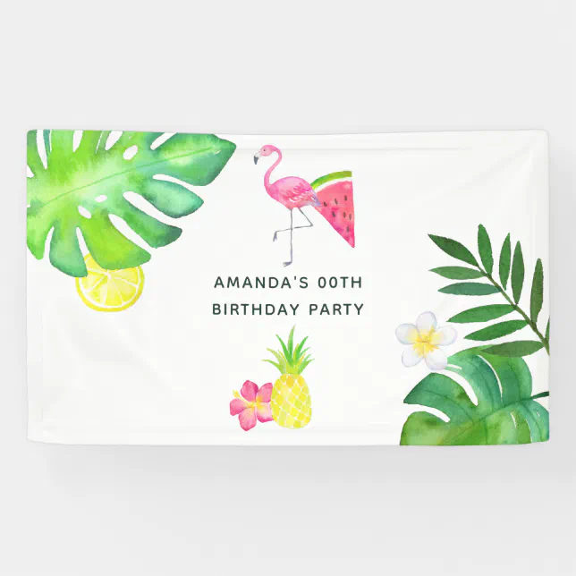 Pink Flamingo Tropical Watercolor Summer Party Banner | Zazzle