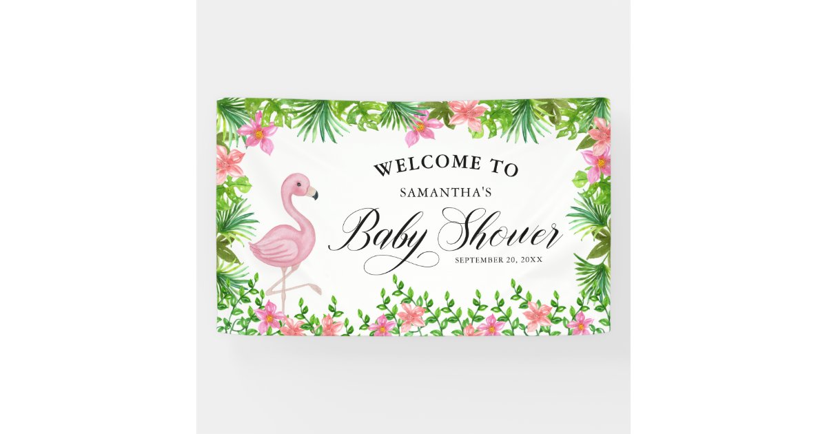 Pink Flamingo Tropical Welcome To Baby Shower Banner | Zazzle
