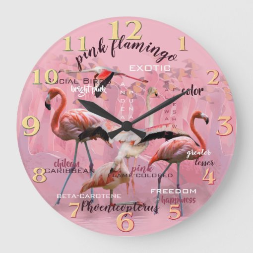 Pink Flamingo Typography | Customized Large Clock | Zazzle