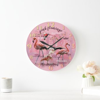 Pink Flamingo Typography | Customized Large Clock | Zazzle