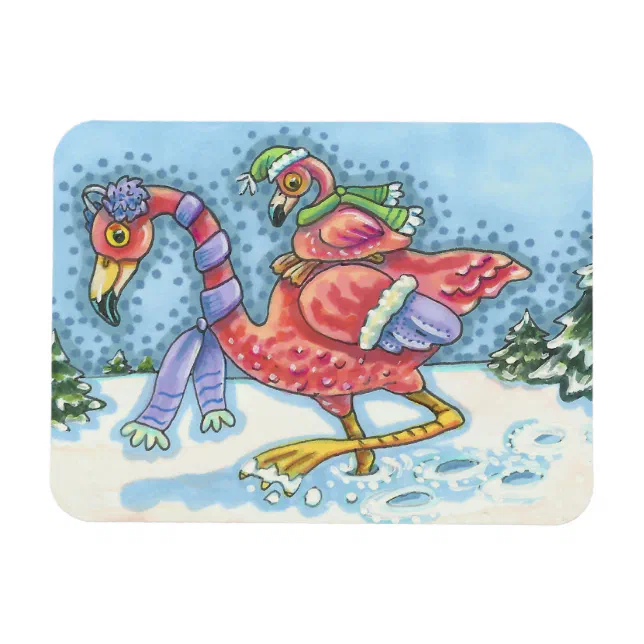 Pink Flamingos Deep Snow CHRISTMAS MAGNET | Zazzle