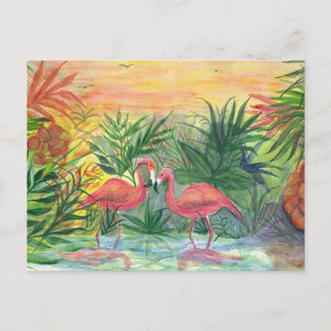 Pink Flamingos Florida Art Postcard | Zazzle