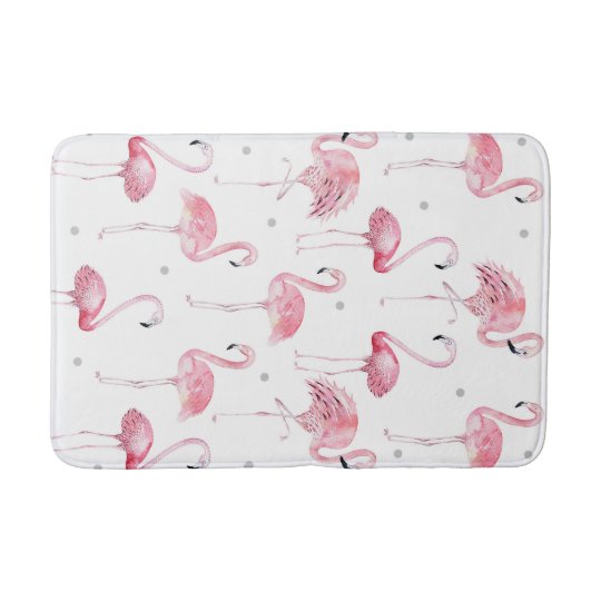 Pink Flamingos Grey Polka Dots Chic Tropical Bath Mat | Zazzle.com