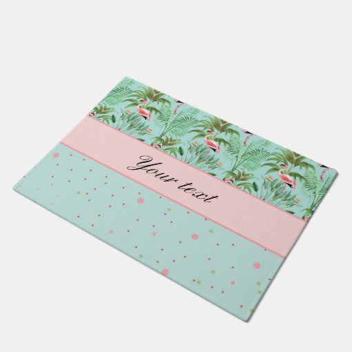 Pink Flamingos Polka Dots Doormat | Zazzle