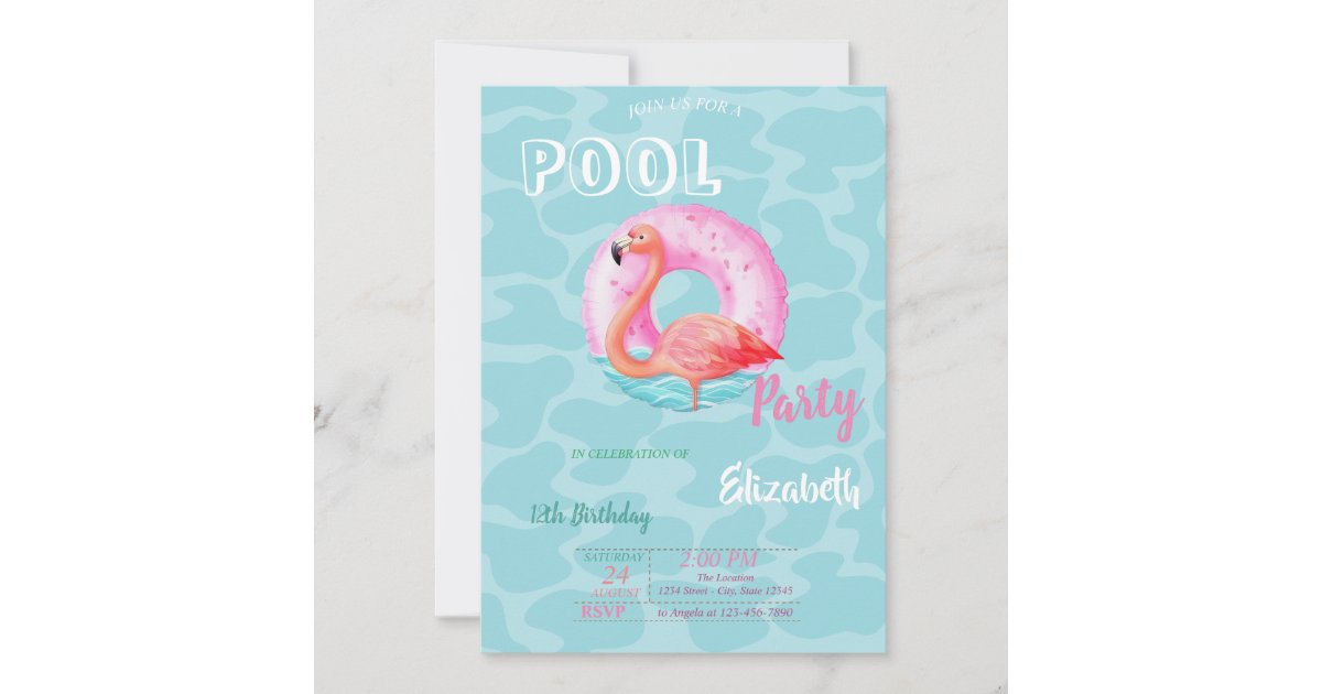 Pink Flamingos Pool Float Summer Birthday Party Invitation | Zazzle