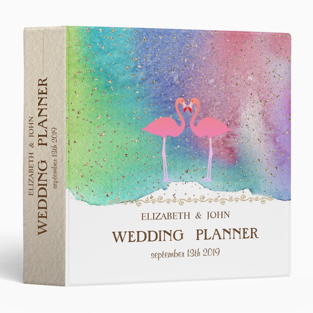 Pink Flamingos, Watercolor Spla Bridal Planner 3 Ring Binder | Zazzle