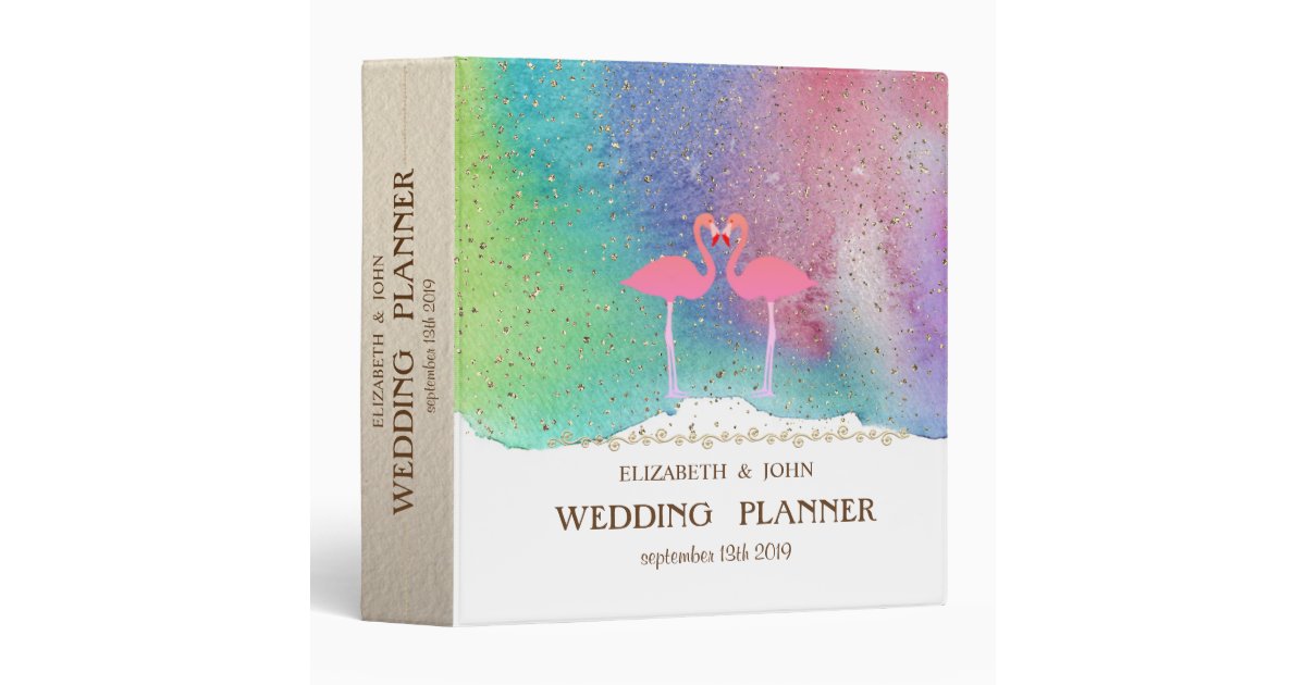 Pink Flamingos, Watercolor Spla Bridal Planner 3 Ring Binder | Zazzle
