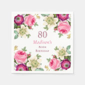 Pink Floral 80th Birthday Napkins | Zazzle
