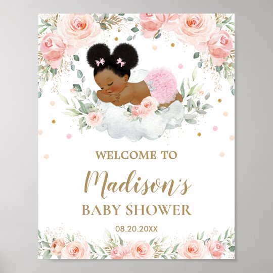 Pink Floral African American Baby Shower Welcome Poster | Zazzle.com
