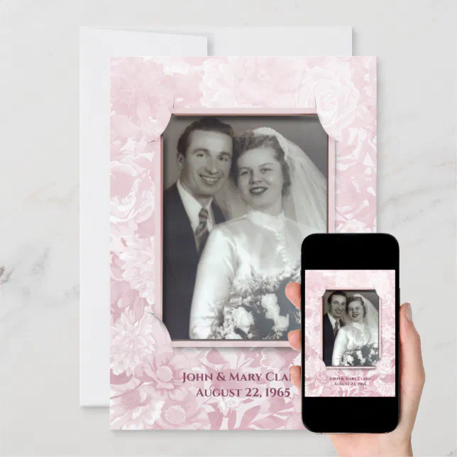 pink floral anniversary party photo frame invitation | Zazzle