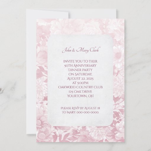 pink floral anniversary party photo frame invitation | Zazzle