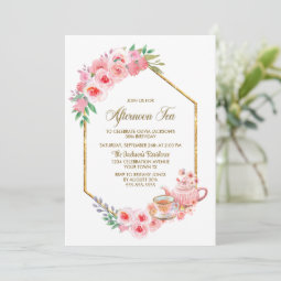 Pink Floral Any Age Afternoon Tea Birthday Invitation | Zazzle