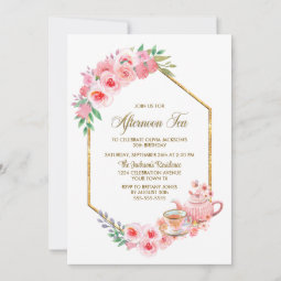 Pink Floral Any Age Afternoon Tea Birthday Invitation | Zazzle