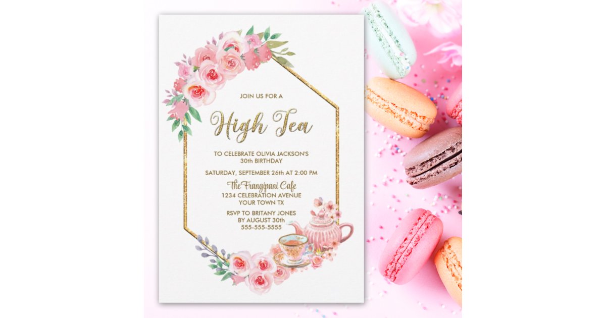 Pink Floral Any Age High Tea Birthday Invitation | Zazzle