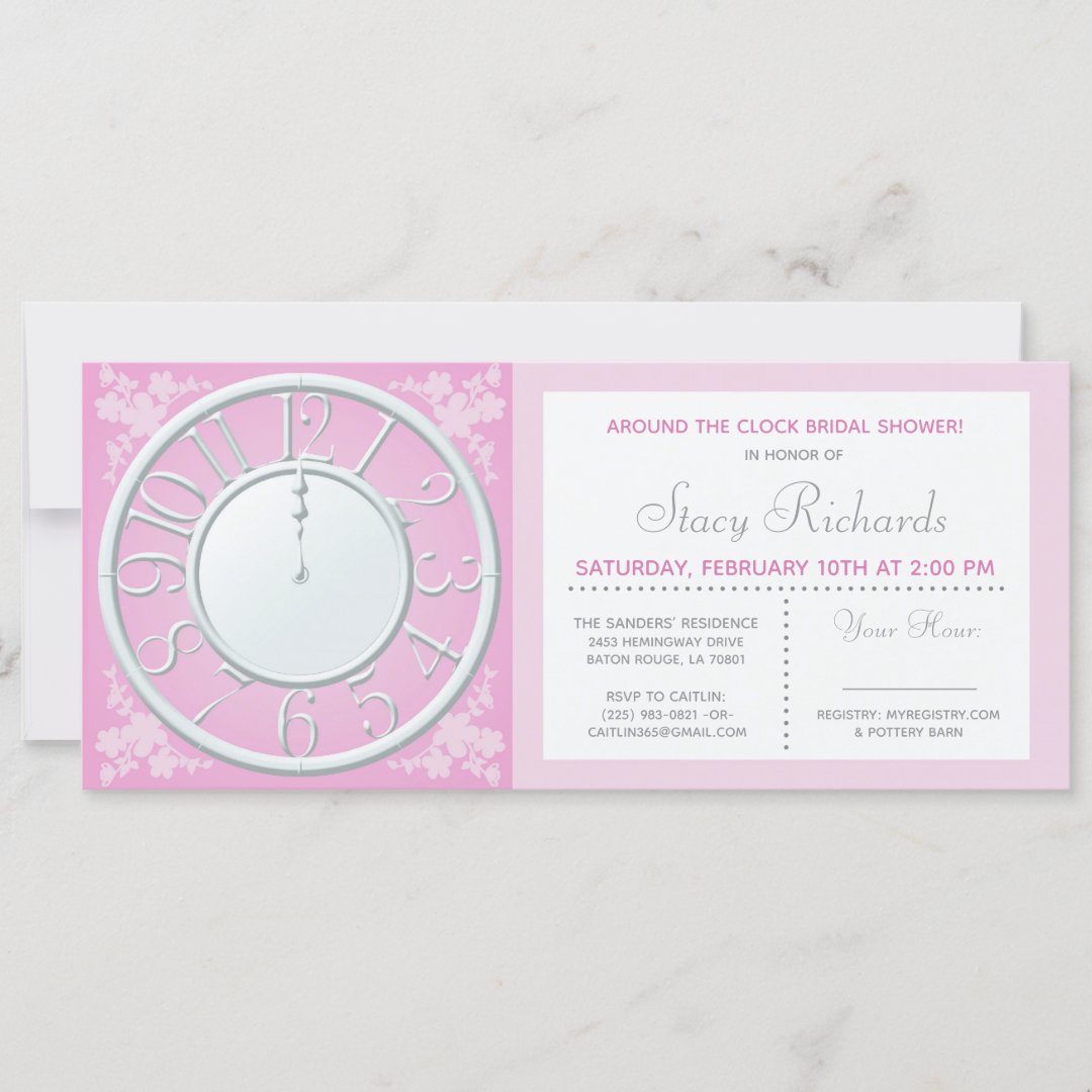 Pink Floral Around the Clock Shower Invite | Zazzle