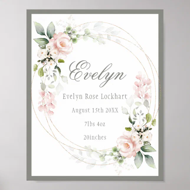 Pink Floral Baby Girl Birth Announcement Sign | Zazzle