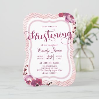 Pink Floral Baby Girl Christening Invitation | Zazzle