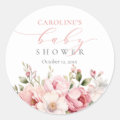 Pink Floral Baby In Bloom Girl Baby Shower Classic Round Sticker | Zazzle