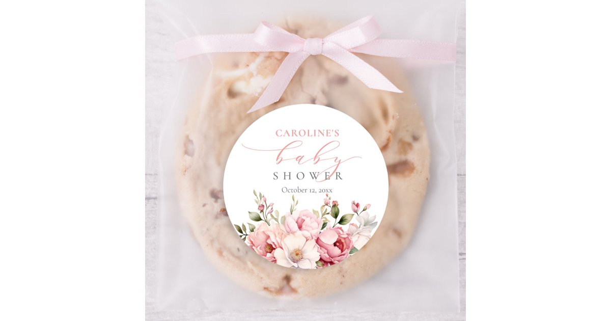Pink Floral Baby In Bloom Girl Baby Shower Classic Round Sticker | Zazzle