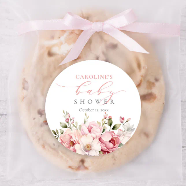 Pink Floral Baby In Bloom Girl Baby Shower Classic Round Sticker | Zazzle