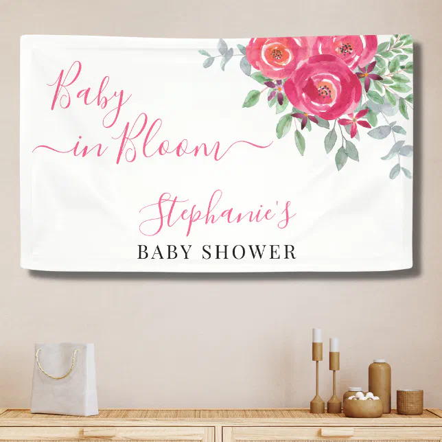 Pink Floral Baby Shower Banner | Zazzle