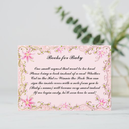 Pink Floral Baby Shower Books For Baby Card | Zazzle