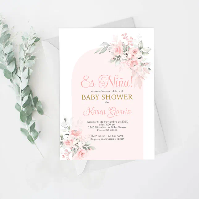 Pink Floral Baby Shower Girl Spanish Invitation | Zazzle