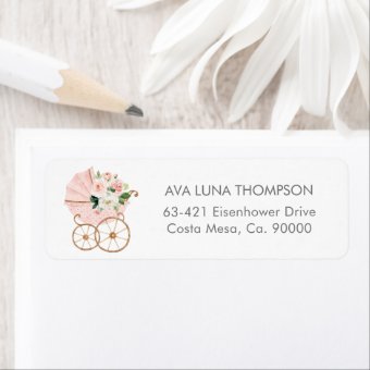 Pink Floral Baby Shower Invitation Return Address Label | Zazzle